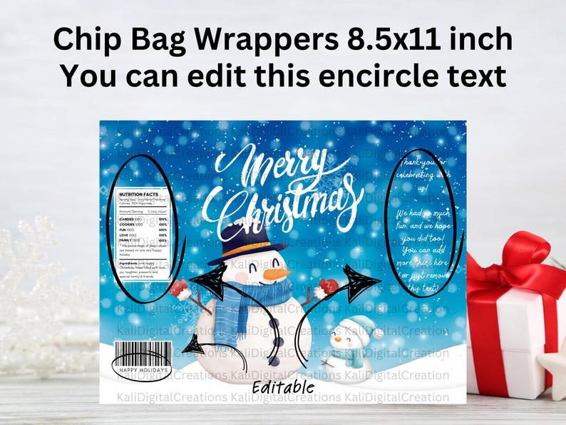 Editable Snowy Snow Christmas Chip Bag DIY Snow Theme Party Favor ...