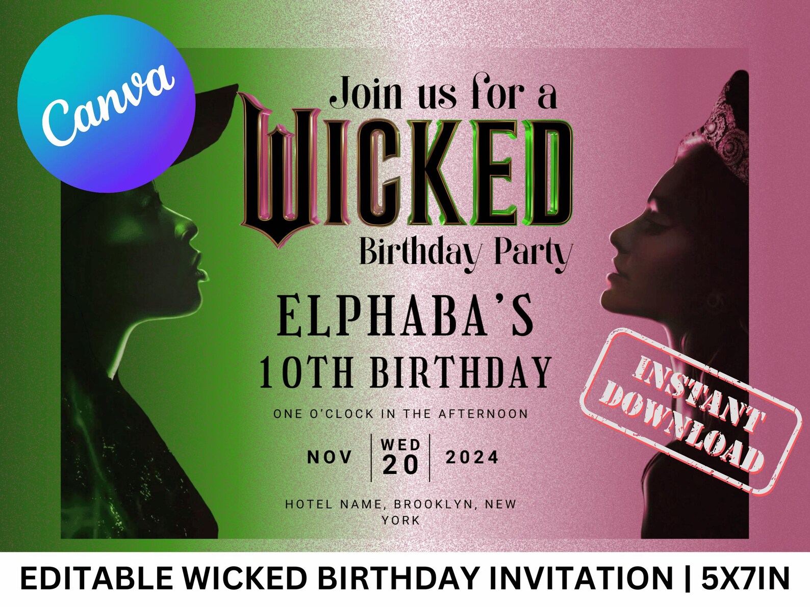 WICKED Birthday Invitation WICKED Movie Ticket WICKED 2024 Invitation ...