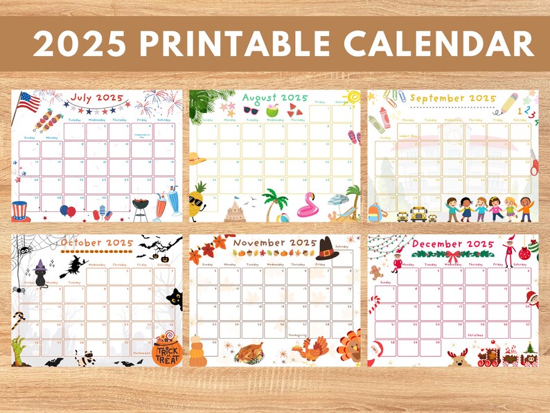 2025 Calendar Printable | Cute Kids Calendar 2025 Wall Calendar PDF ...