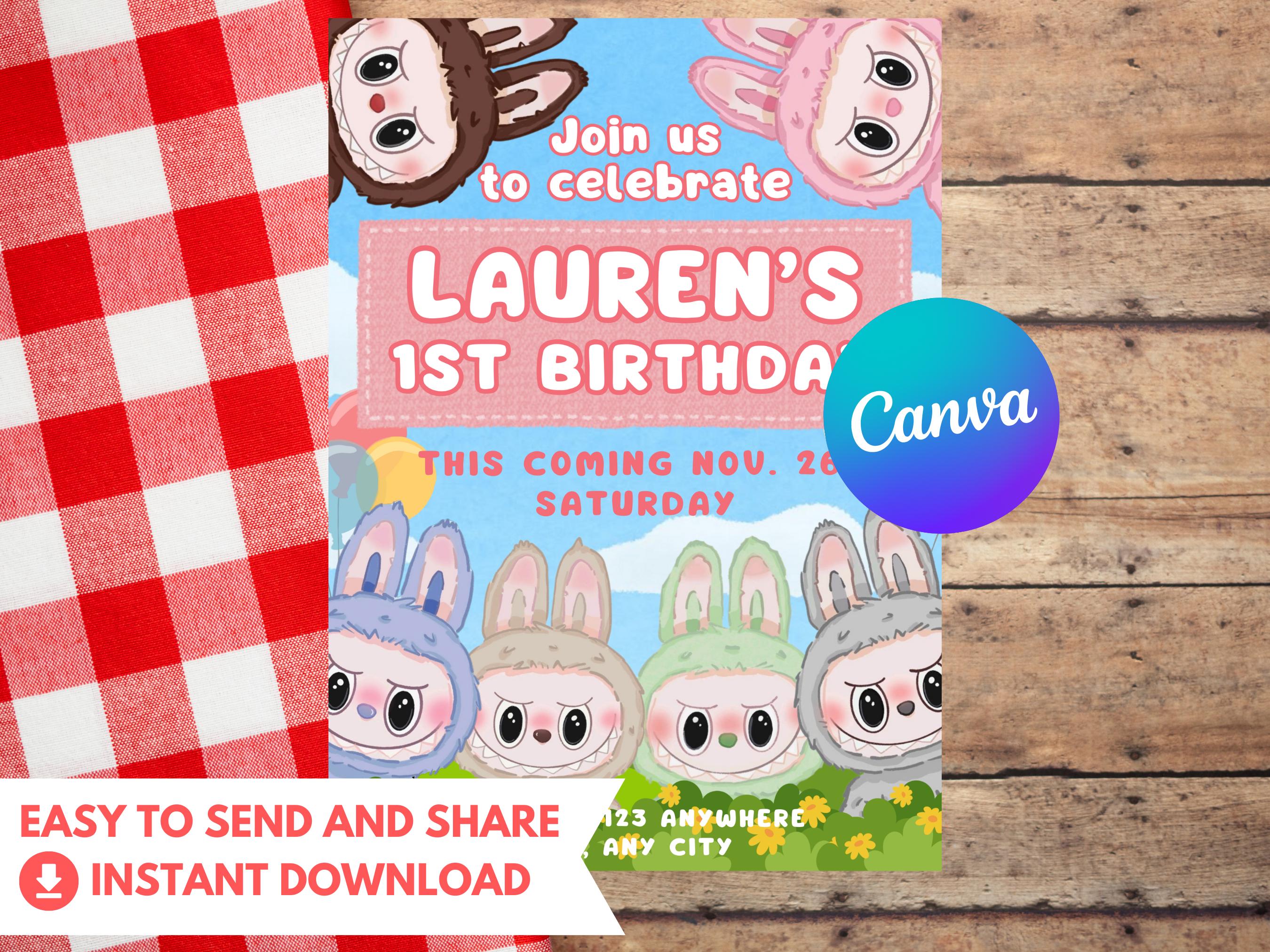 Labubu-inspired Birthday Invitation Template | Editable Canva Design ...