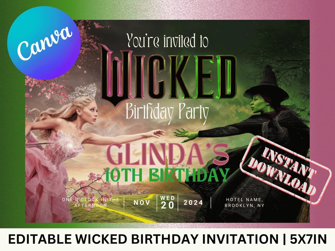 WICKED Birthday Invitation WICKED Movie Ticket WICKED 2024 Invitation ...