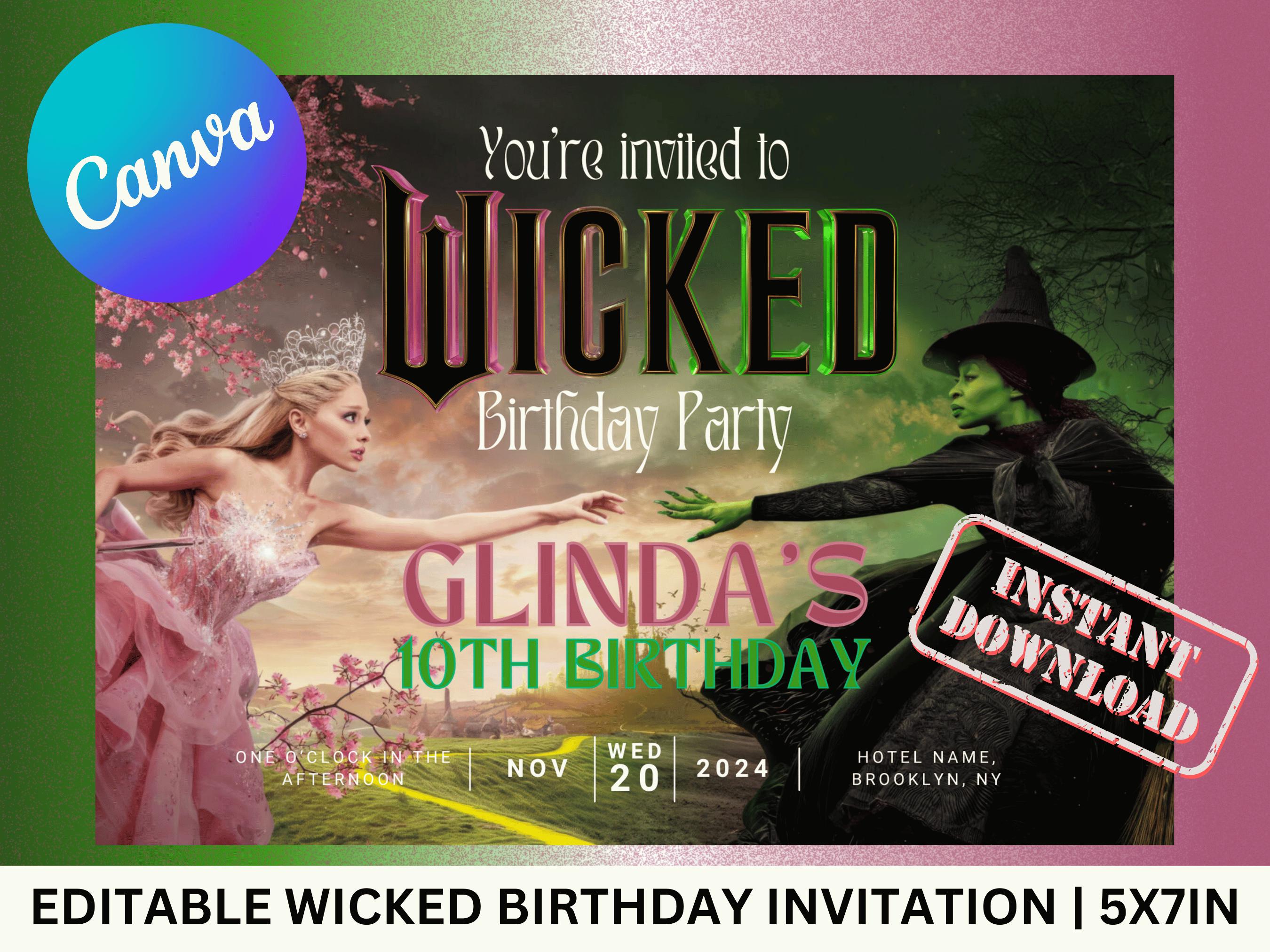 WICKED Birthday Invitation WICKED Movie Ticket WICKED 2024 Invitation ...