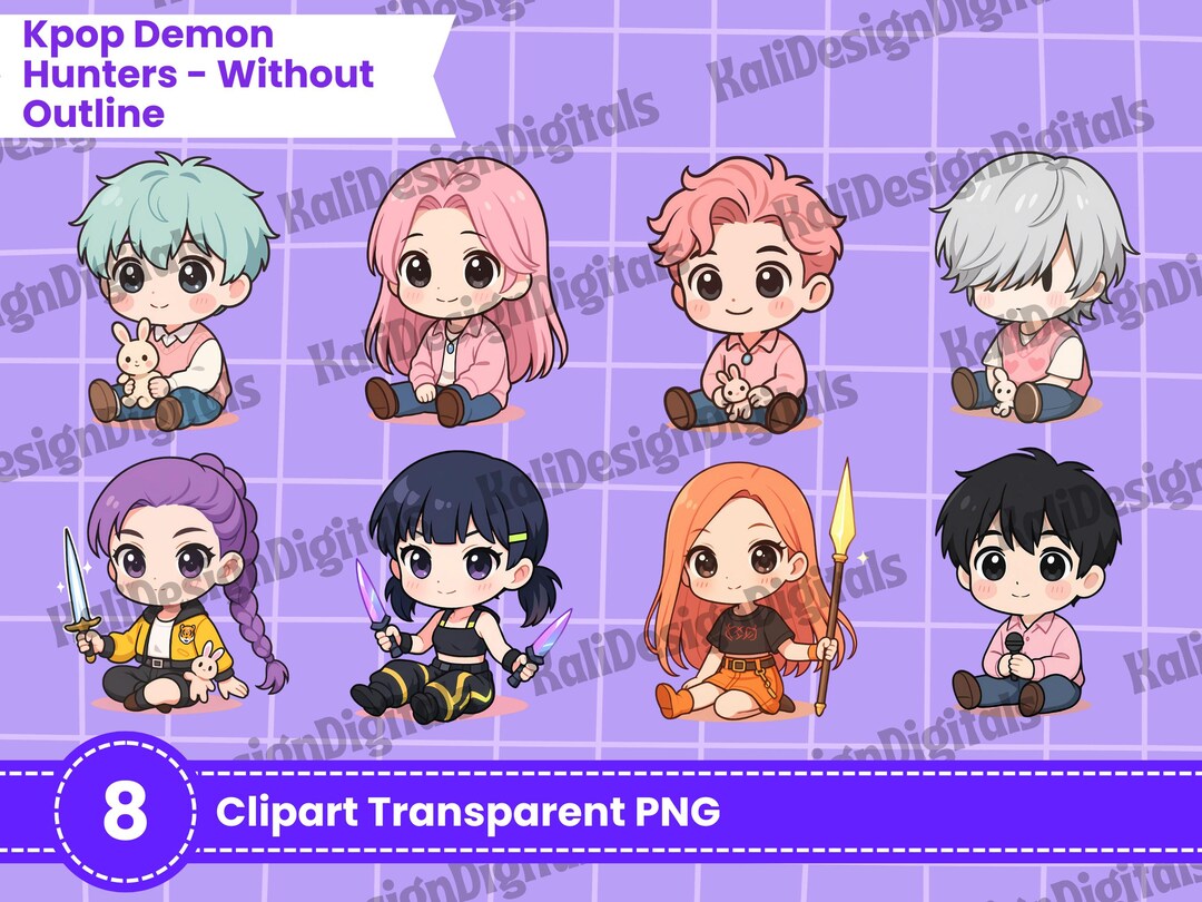 Kpop Demon Hunters Huntrx 16 Pack | With/without Outline Cute Chibi ...