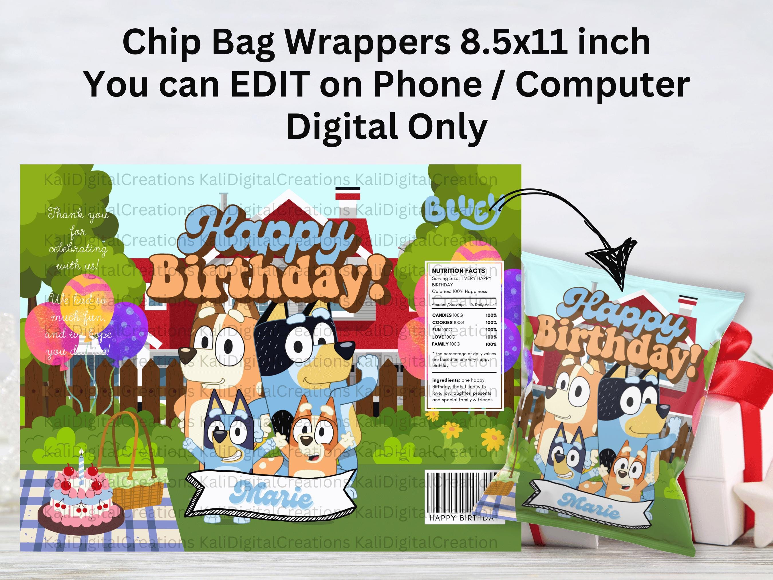 Bluey Family Birthday Chip Bag Template | Editable Canva Design ...