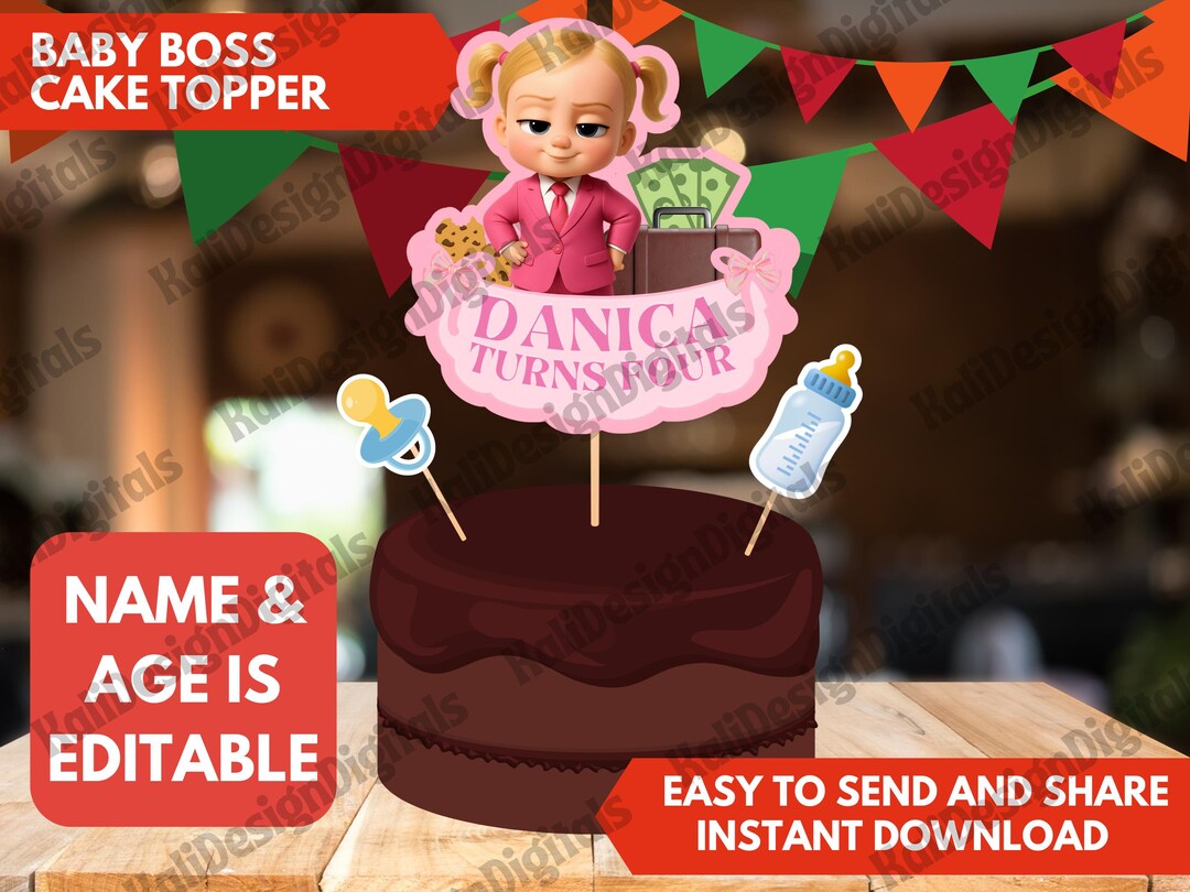 Baby Boss Pink Girl Birthday Party Cake Toppers Personalized Printable ...