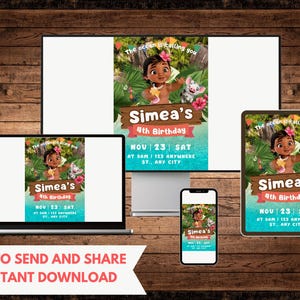 Canva Baby Moana Birthday Invitation Editable Digital Hawaiian Moana ...