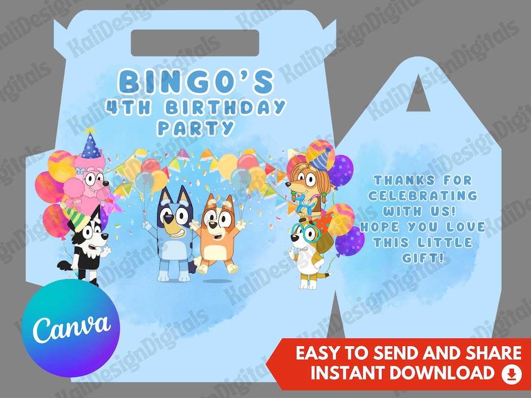 Bluey Editable Birthday Gable Box Digital Birthday Party Loot Box ...