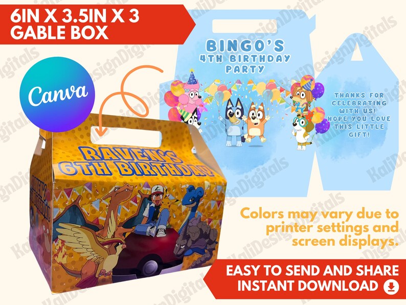 Bluey Editable Birthday Gable Box Digital Birthday Party Loot Box ...