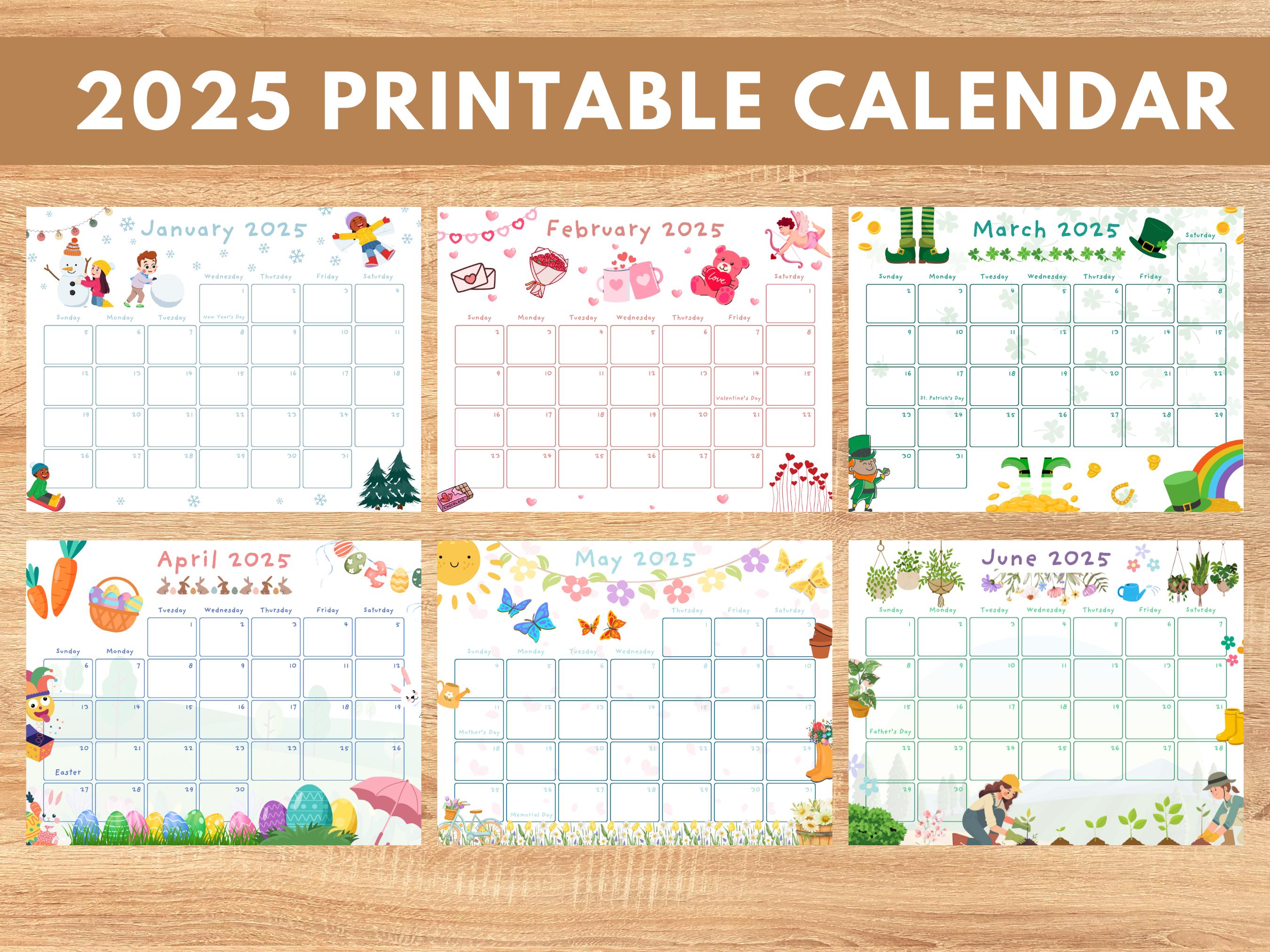 2025 Calendar Printable | Cute Kids Calendar 2025 Wall Calendar PDF ...