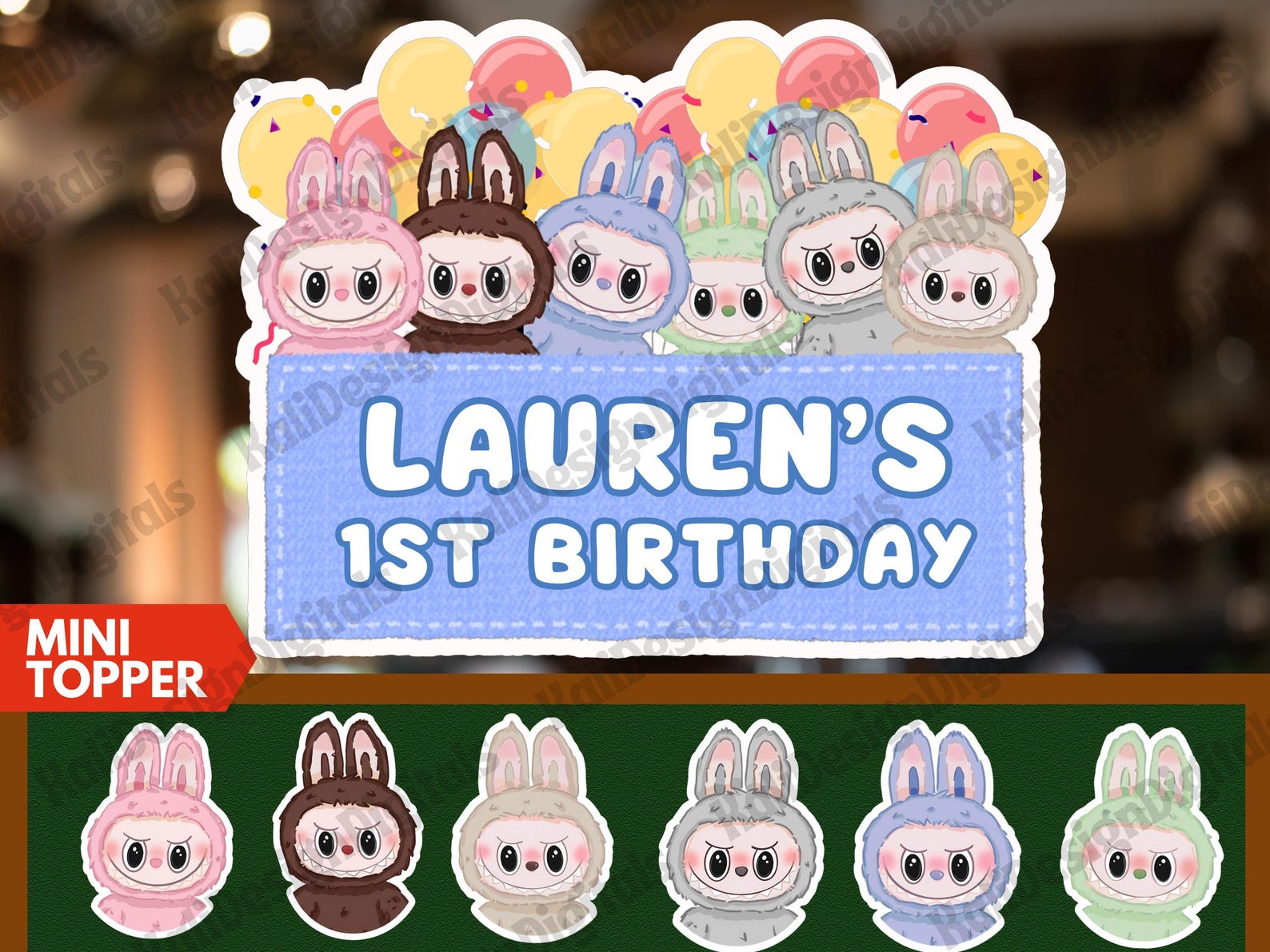 Labubu-inspired Birthday Cake Topper Template | Editable Canva Design ...