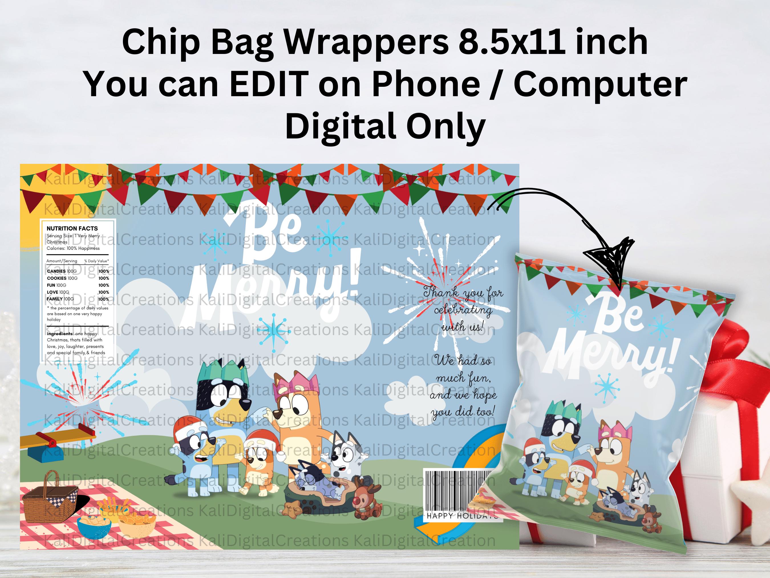 Editable Bluey Christmas Chip Bag Template Canva | Bingo Chip Bag Loot ...
