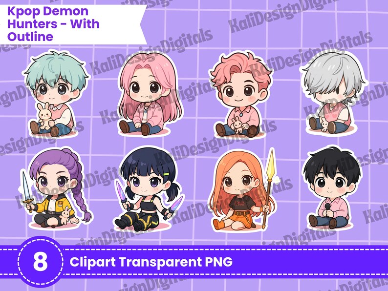 Kpop Demon Hunters Huntrx 16 Pack | With/without Outline Cute Chibi ...
