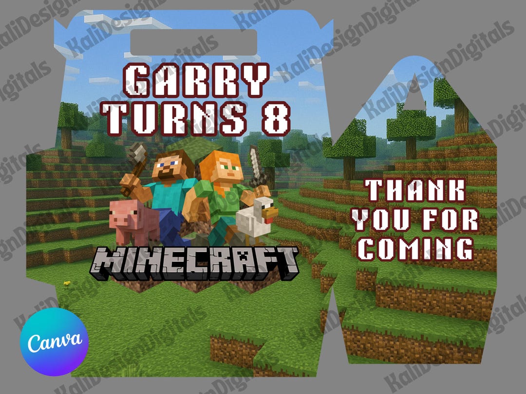 Editable Minecraft Gable Box Pixel Block Party Favor Box Editable Thank ...