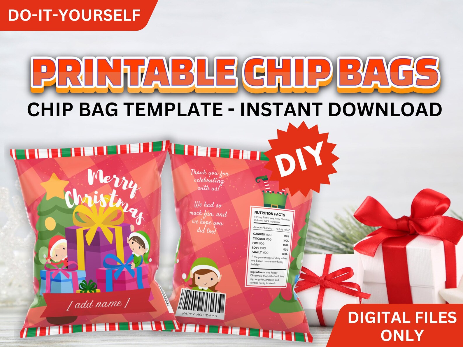 Editable Elf Christmas Chip Bag Template Canva Chip Bag Wrapper ...