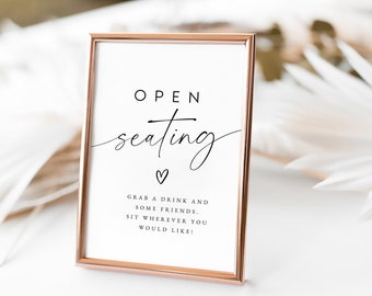 Open Seating Sign Template, Printable Open Seating Sign, No Assigned ...