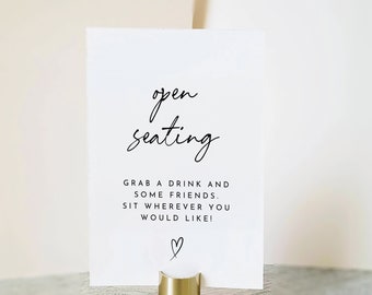 Open Seating Sign Template, Printable Open Seating Sign, No Assigned ...
