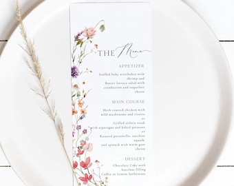 Wildflower Menu Template Floral Wedding Menu Boho Flowers Event Menu ...