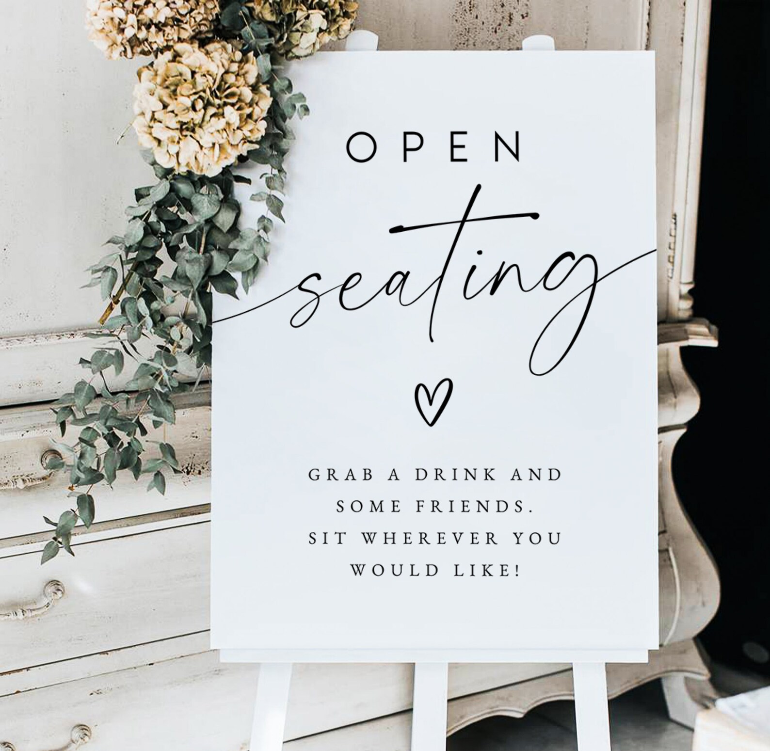 Minimalist Open Seating Sign Template, Printable Open Seating Sign, No ...