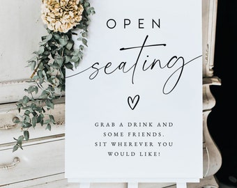 Open Seating Sign Template, Printable Open Seating Sign, No Assigned ...