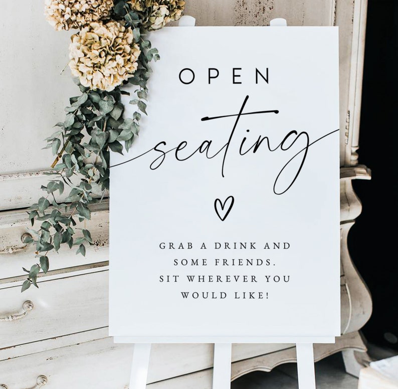 Minimalist Open Seating Sign Template, Printable Open Seating Sign, No ...
