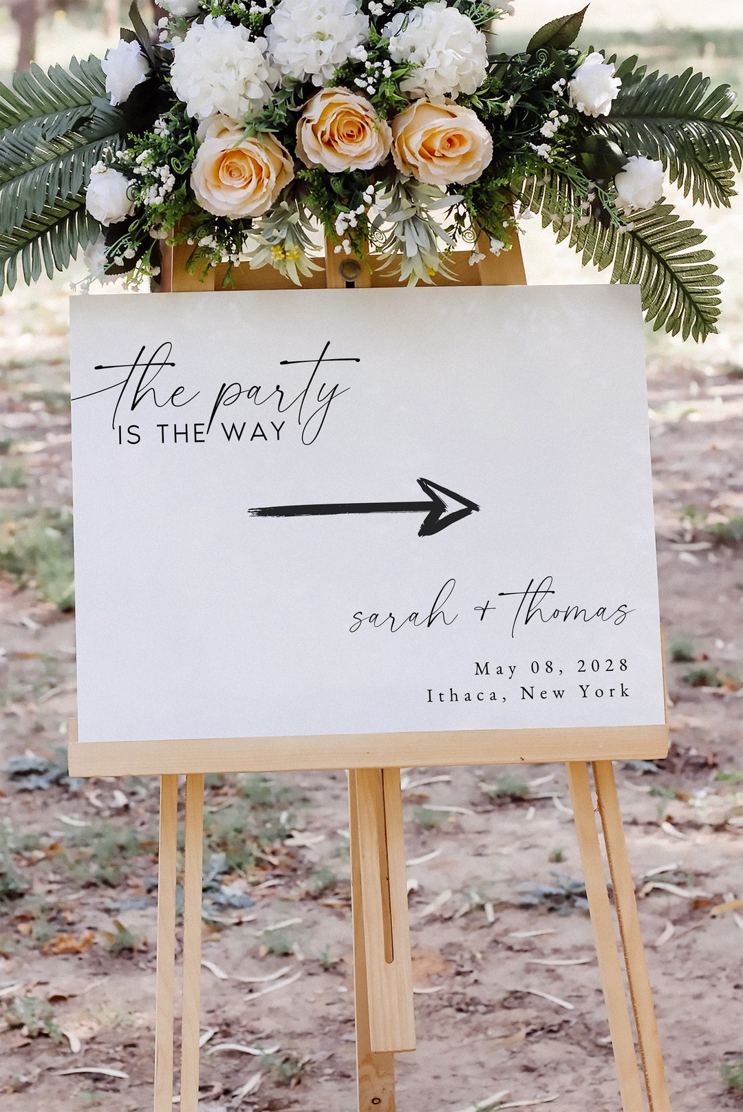 Modern Wedding Direction Sign Template: Minimalist Arrow (digital ...