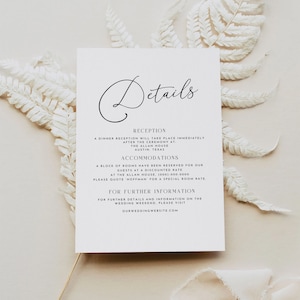 Enclosure Card Template, Calligraphy Wedding Invitation Insert, Simple ...