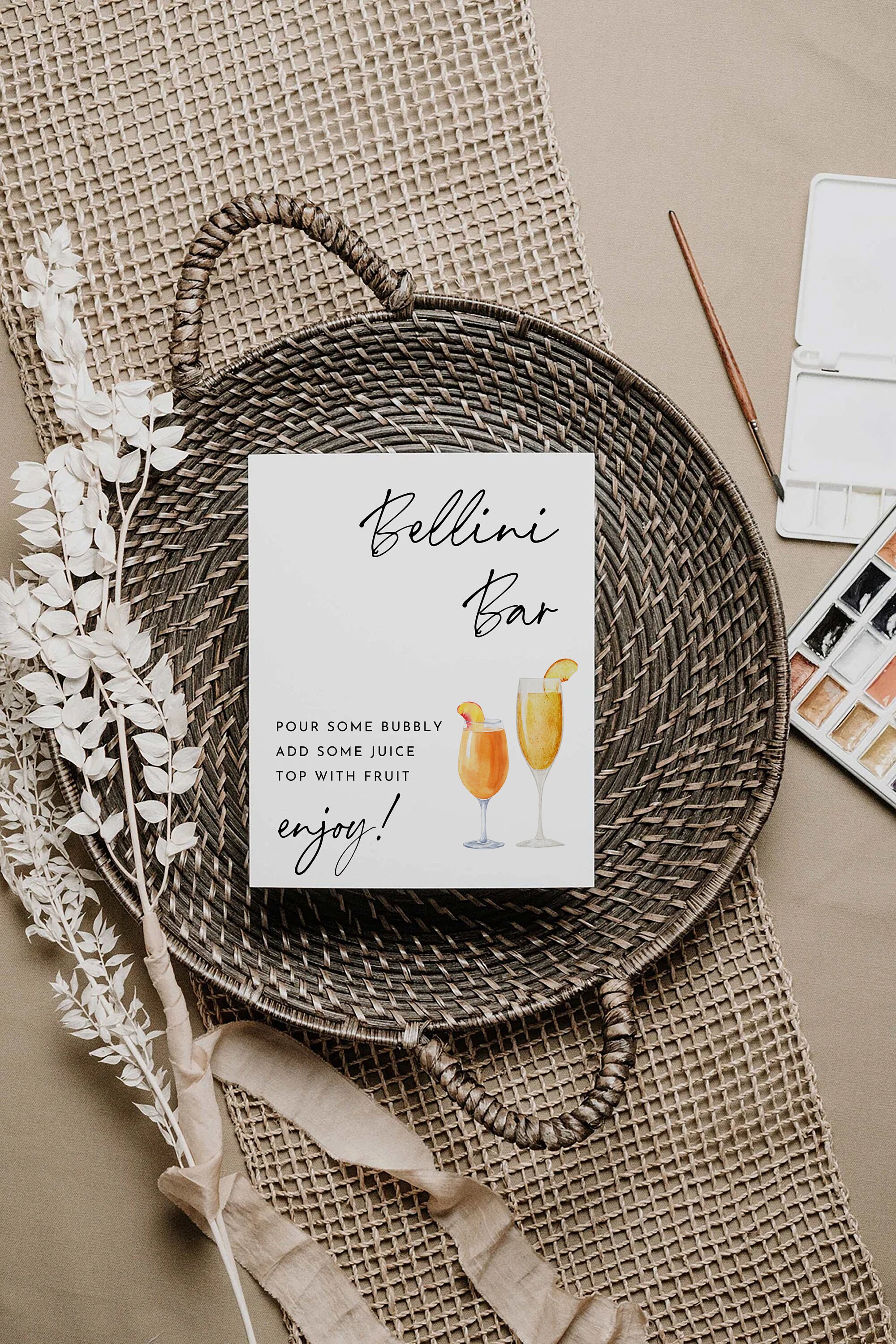 Minimalist Bellini Bar Sign Template, Modern Bellini Bar Sign and Tags, Wedding Bellini Bar Sign ...