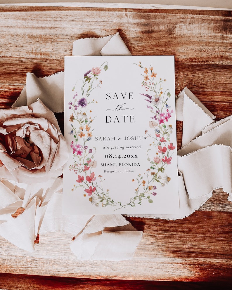 Wildflower Save the Date Template, Printable Wedding Invitation, Save ...