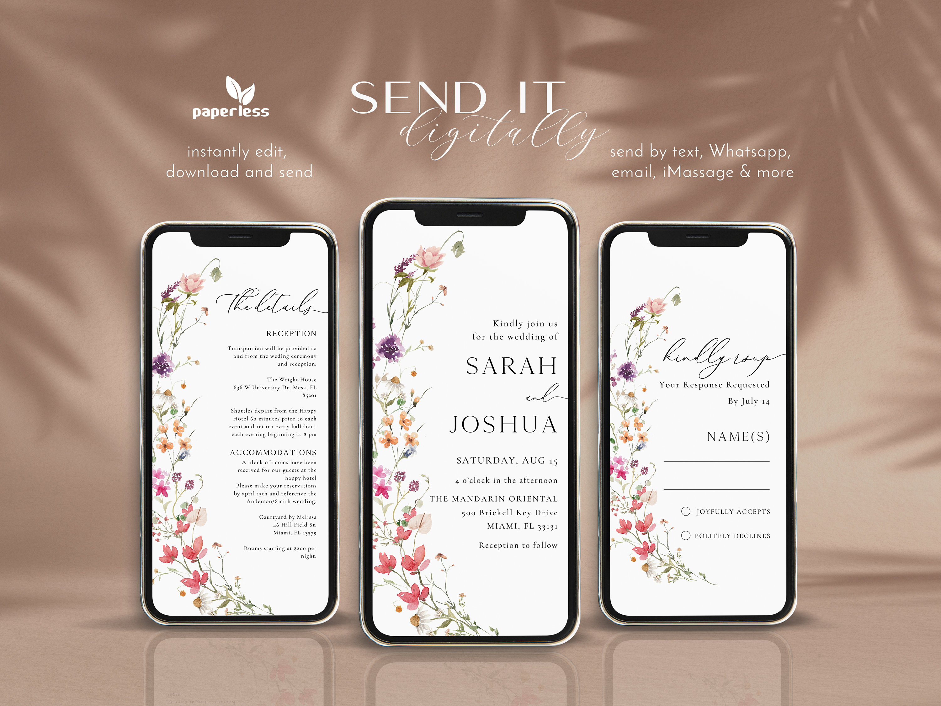 Wildflower Electronic Wedding Invitation Set Template, Wedding Digital ...