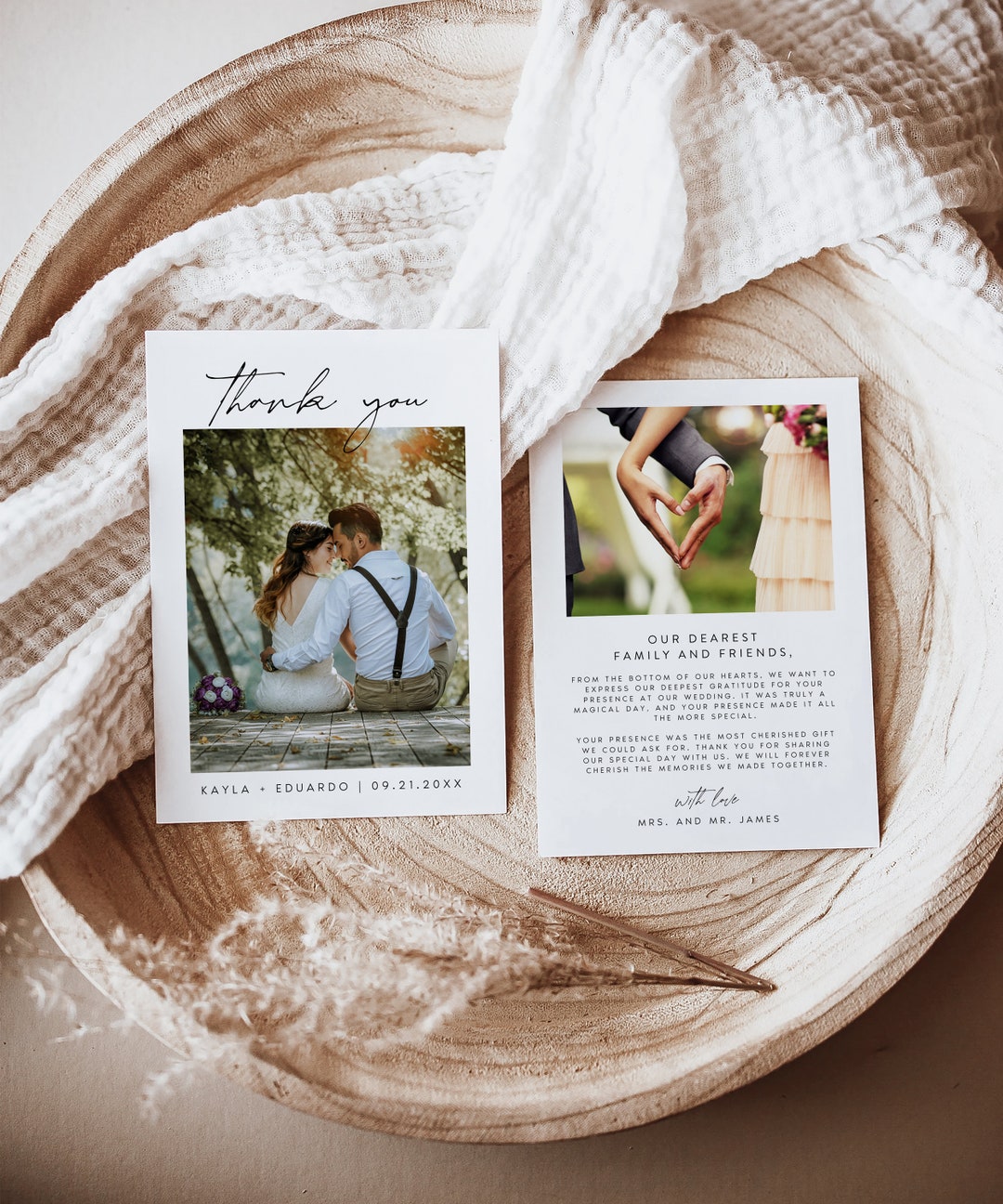 Modern Wedding Table Thank You Card Template, Wedding Napkin Note ...