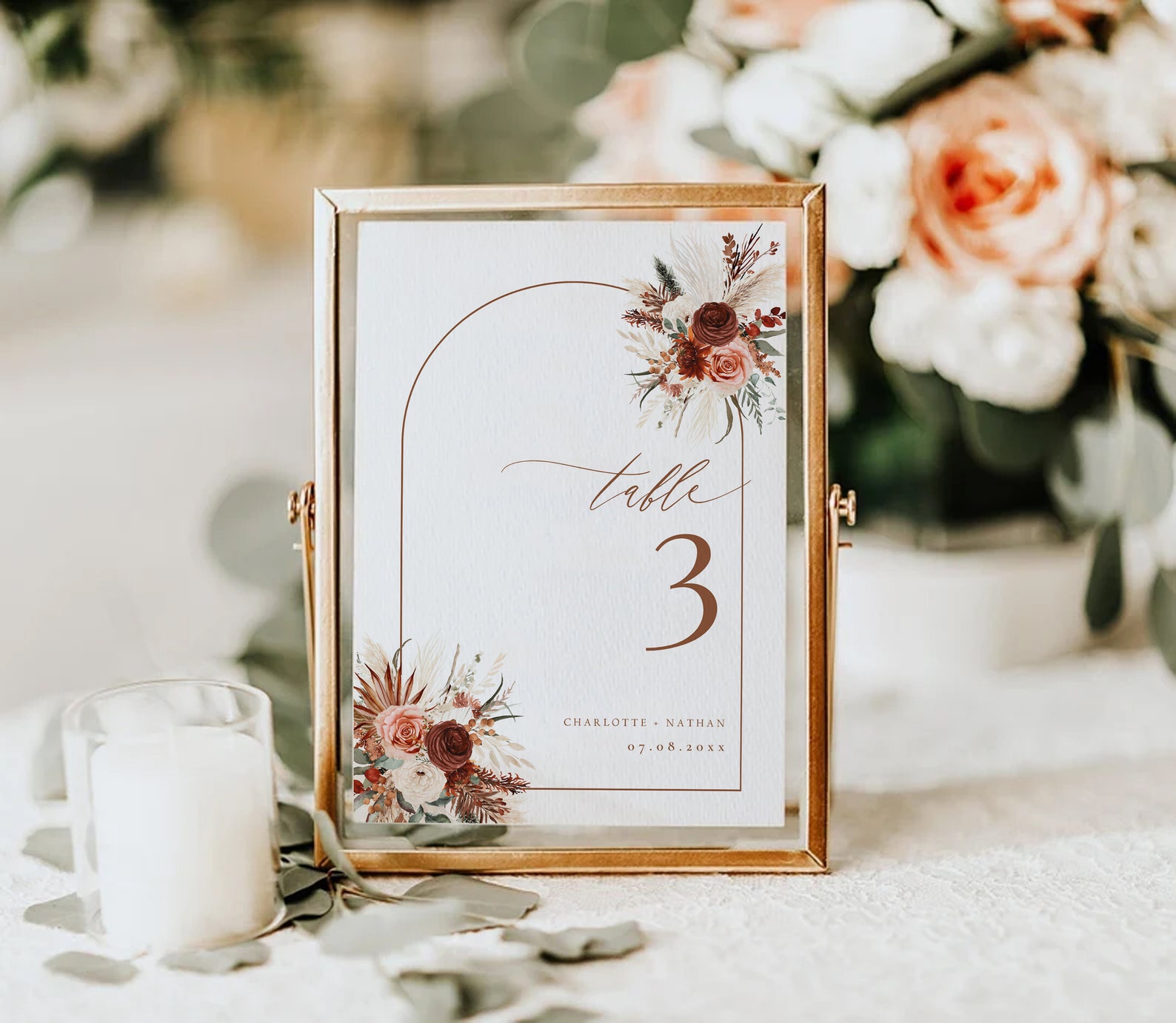 Pampas Arch Wedding Table Numbers Template, Bohemian Cards (digital ...