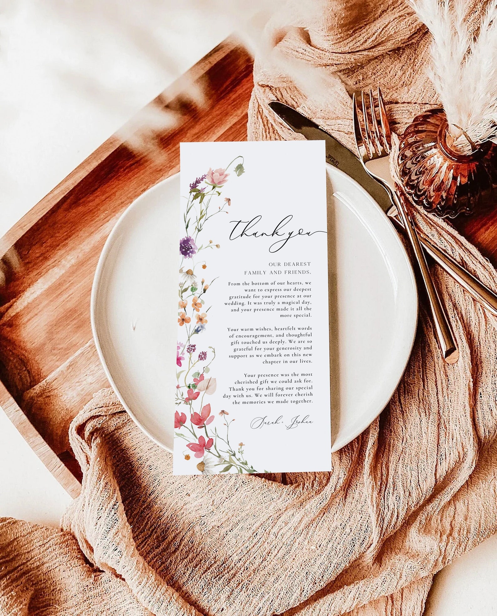 Wildflower Wedding Thank You Note Template (editable) - Etsy