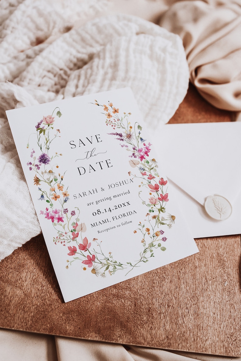 Wildflower Save the Date Template, Printable Wedding Invitation, Save ...