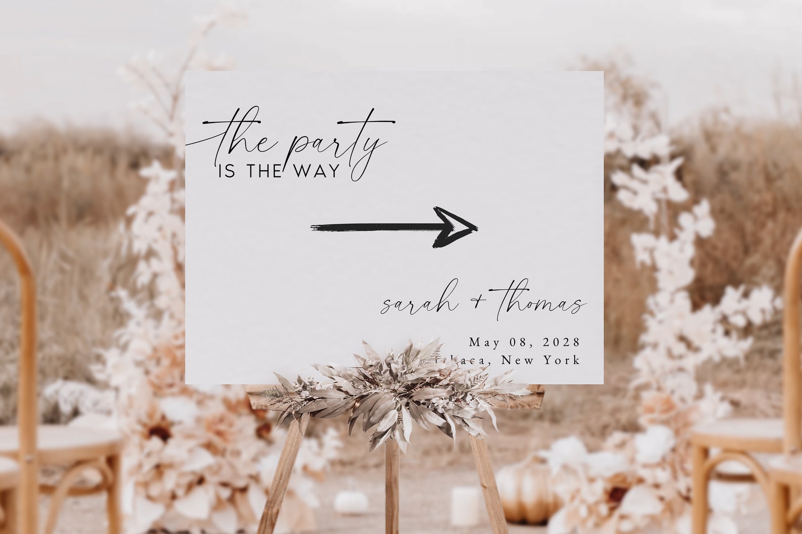 Modern Wedding Direction Sign Template: Minimalist Arrow (digital ...