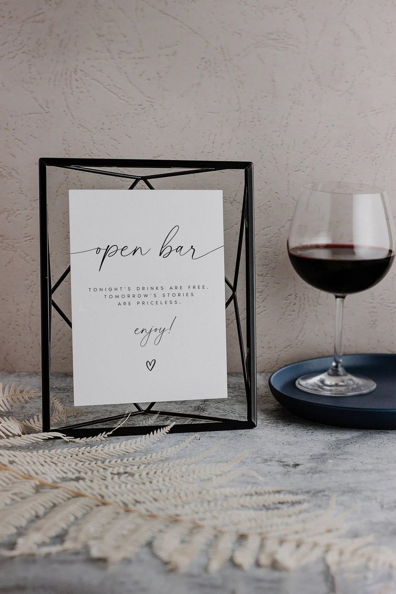 Funny Open Bar Sign Template: Modern Wedding Bar Signage (digital ...