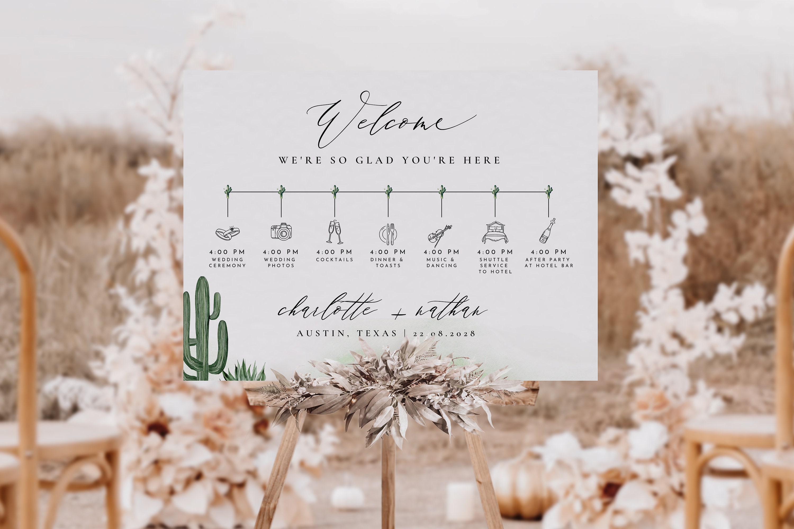 Cactus Wedding Welcome Sign, Timeline Poster (printable Template) - Etsy