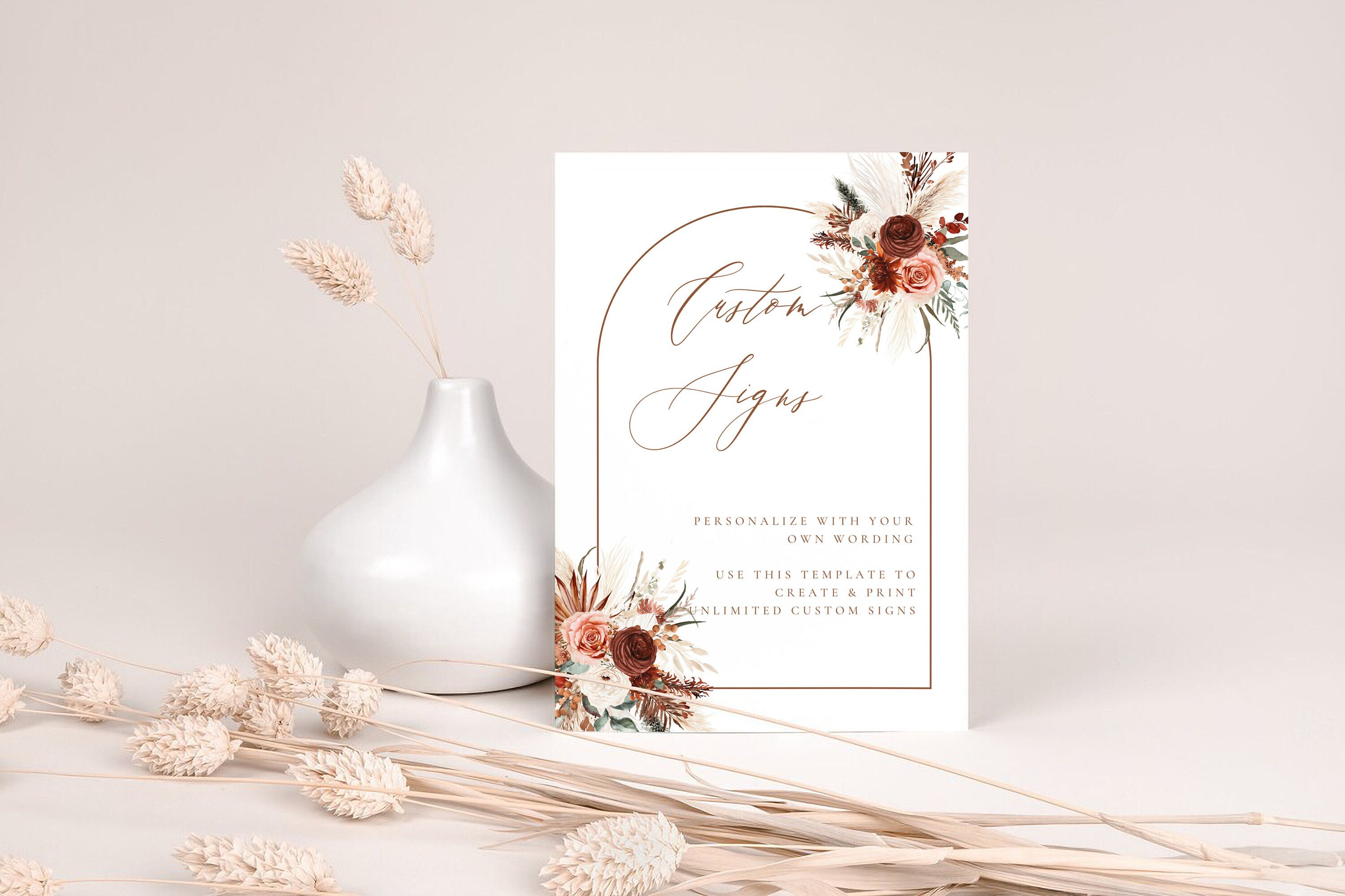 Pampas Custom Sign Printable Template, Bohemian Table Signs for Wedding ...