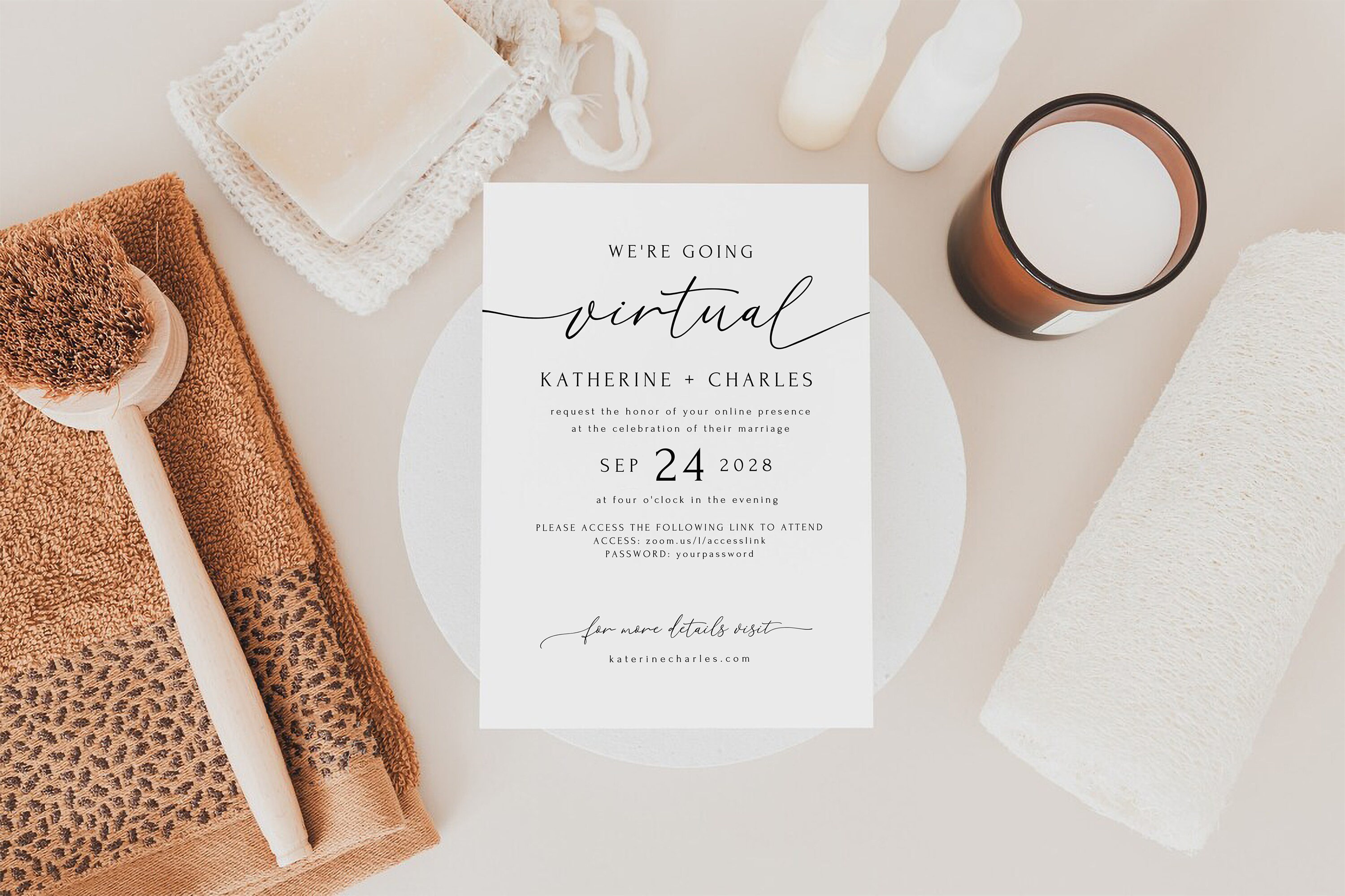 Virtual Wedding Invitation Template, Modern Minimalist Online Wedding ...