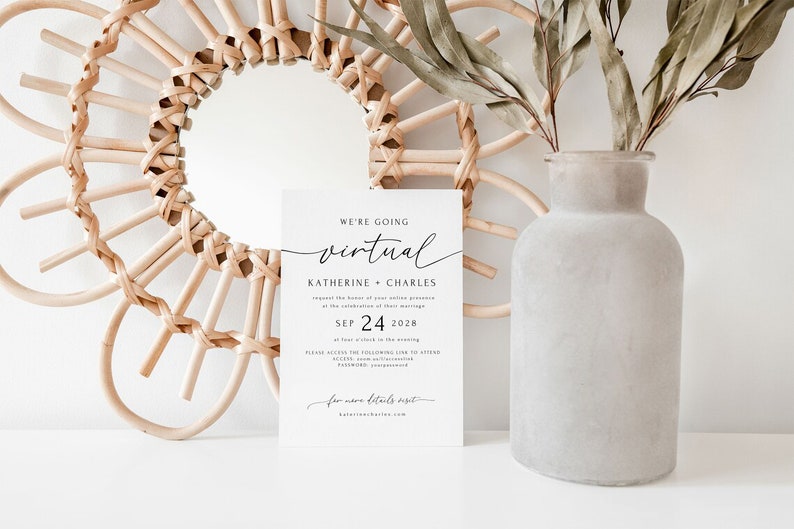 Virtual Wedding Invitation Template, Modern Minimalist Online Wedding ...