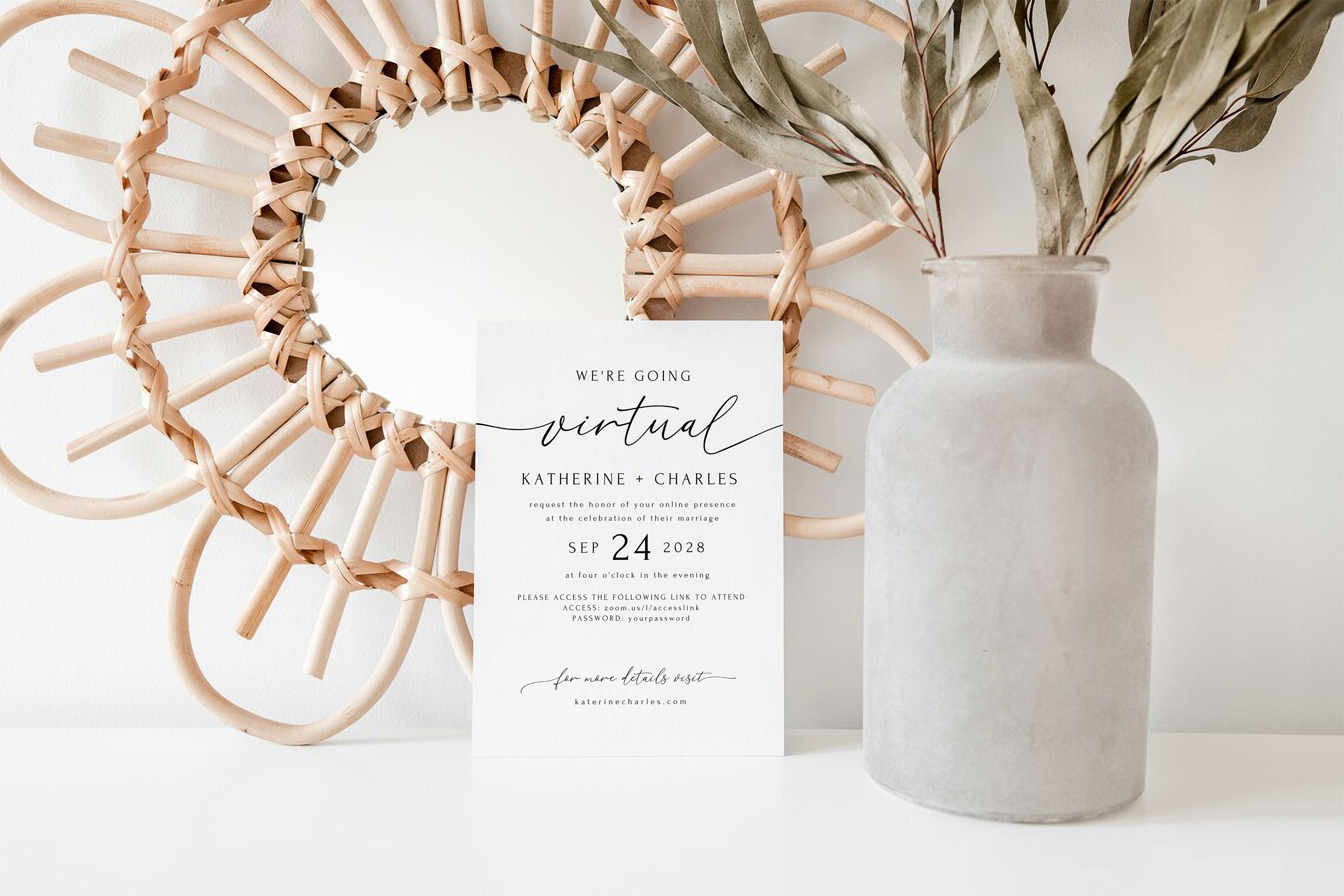 Virtual Wedding Invitation Template, Modern Minimalist Online Wedding ...