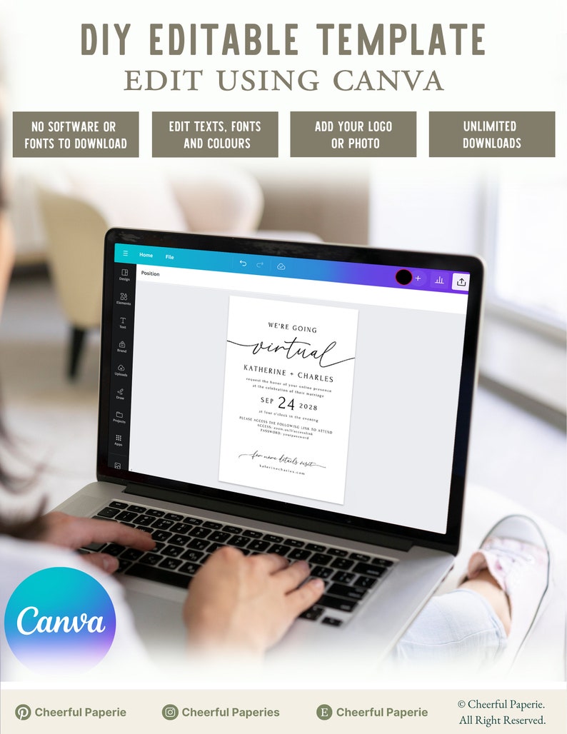 Virtual Wedding Invitation Template, Modern Minimalist Online Wedding ...