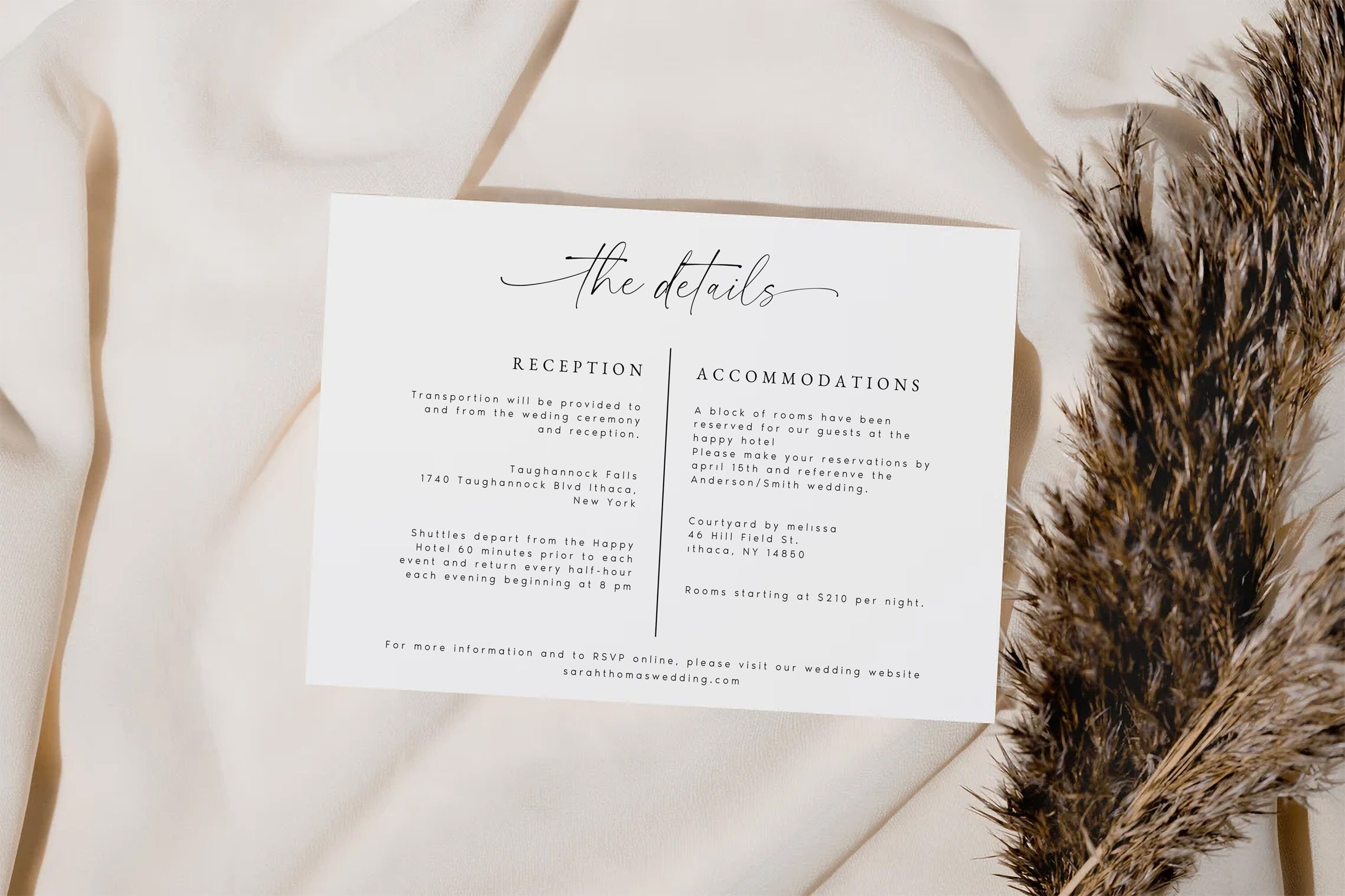 Boho Details Card Template, Wedding Invitation Enclosure Card Printable ...