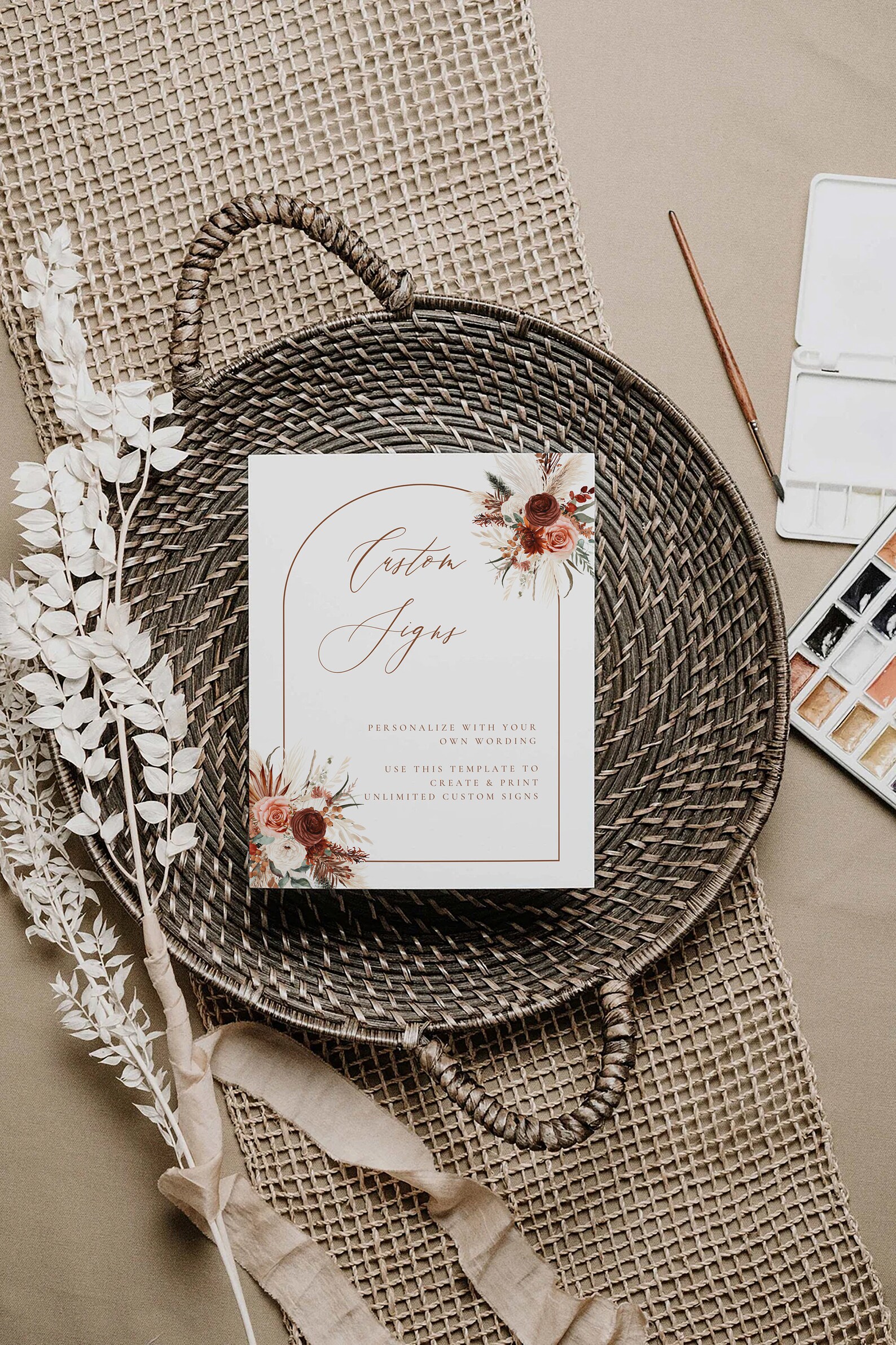 Pampas Custom Sign Printable Template, Bohemian Table Signs for Wedding ...