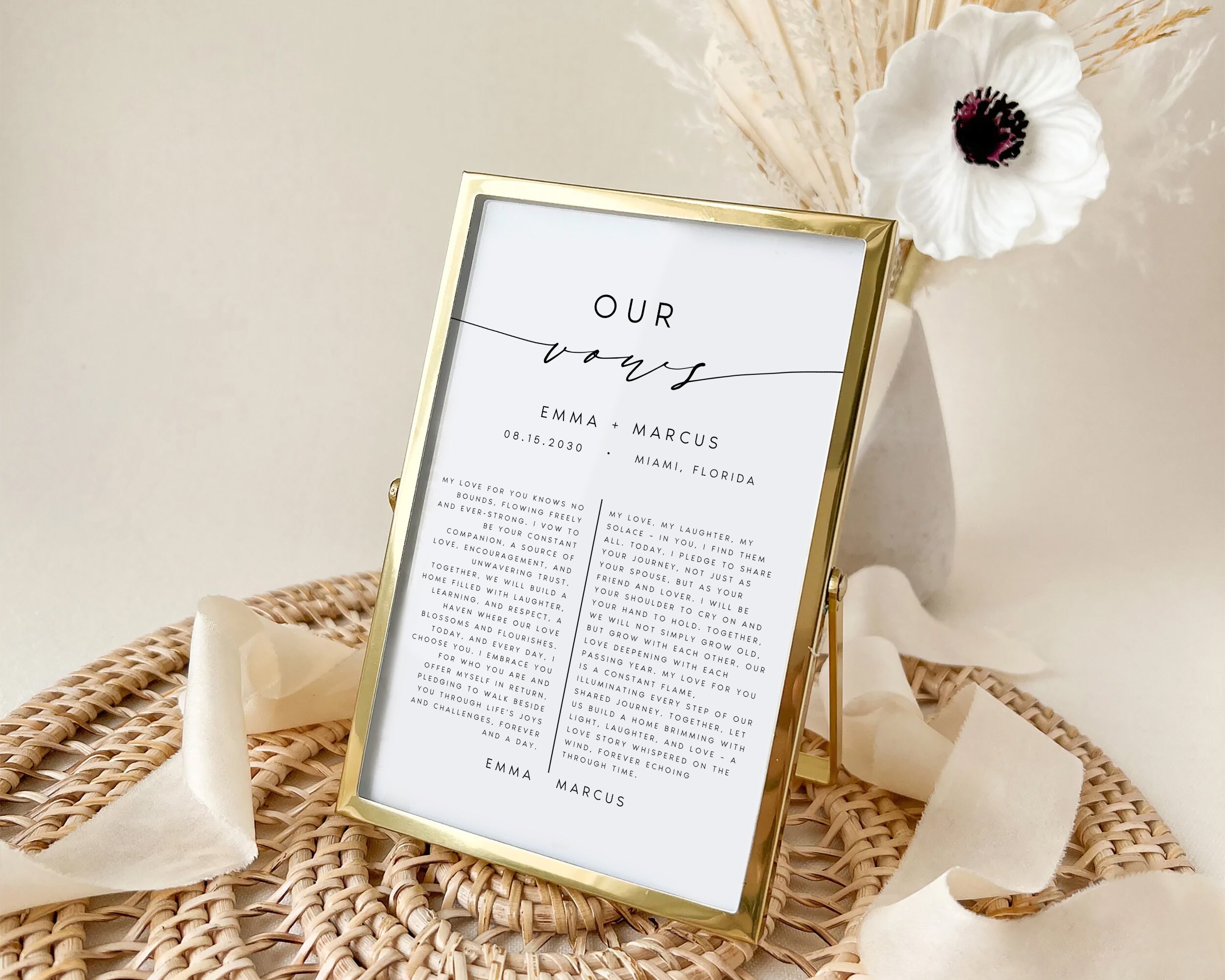 Minimalist Wedding Vows Template, Simple Printable Wedding Vows ...