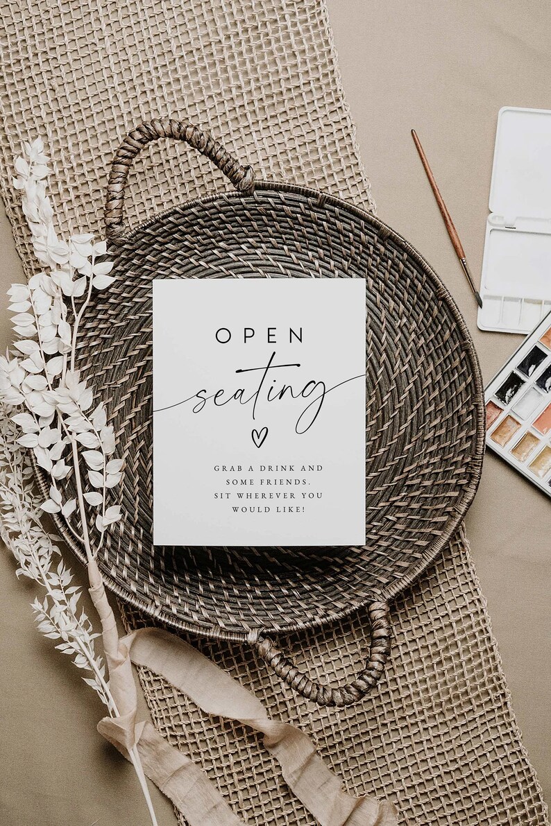 Minimalist Open Seating Sign Template, Printable Open Seating Sign, No ...