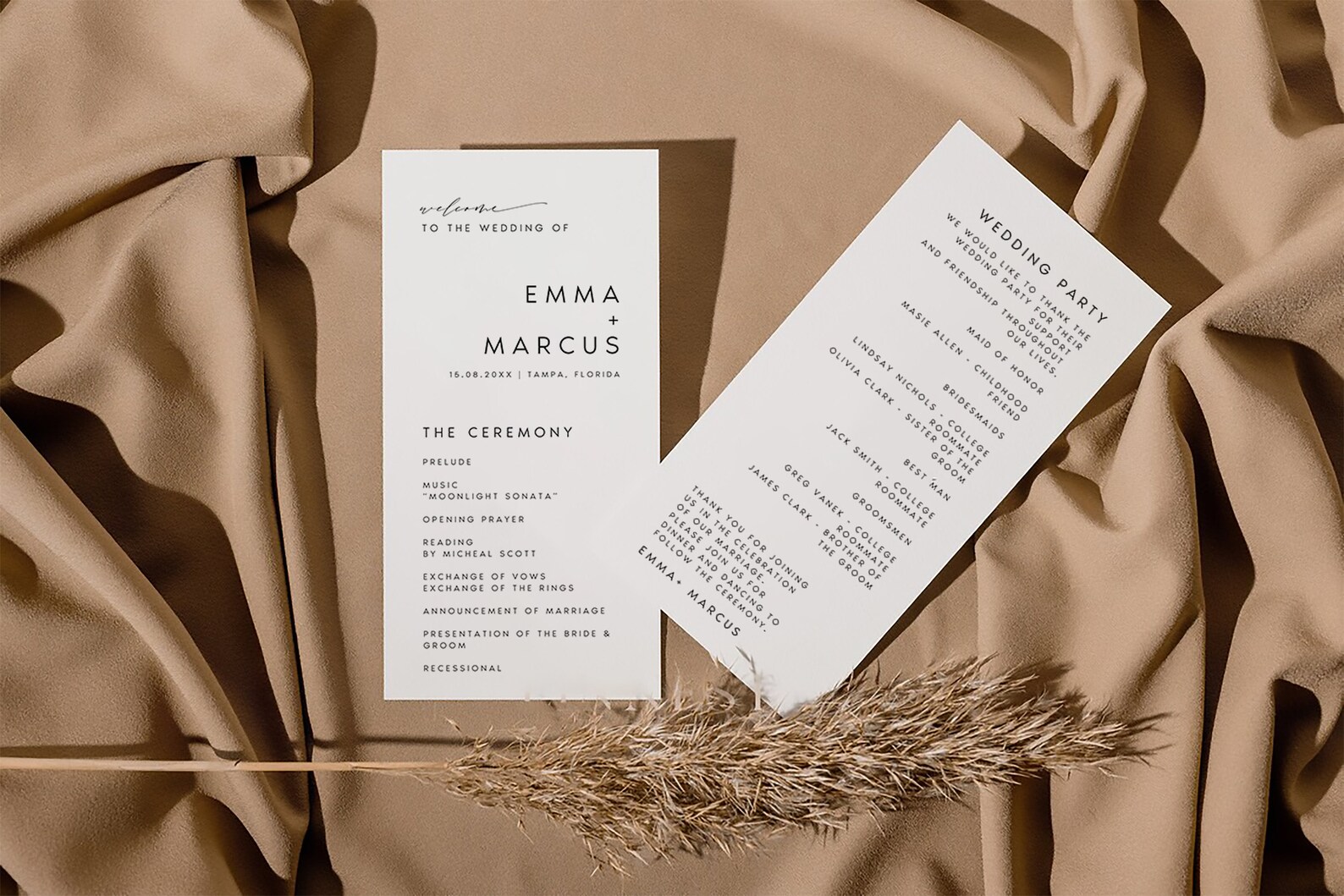 Minimalist Wedding Program Template, Simple Order of Service, Modern ...