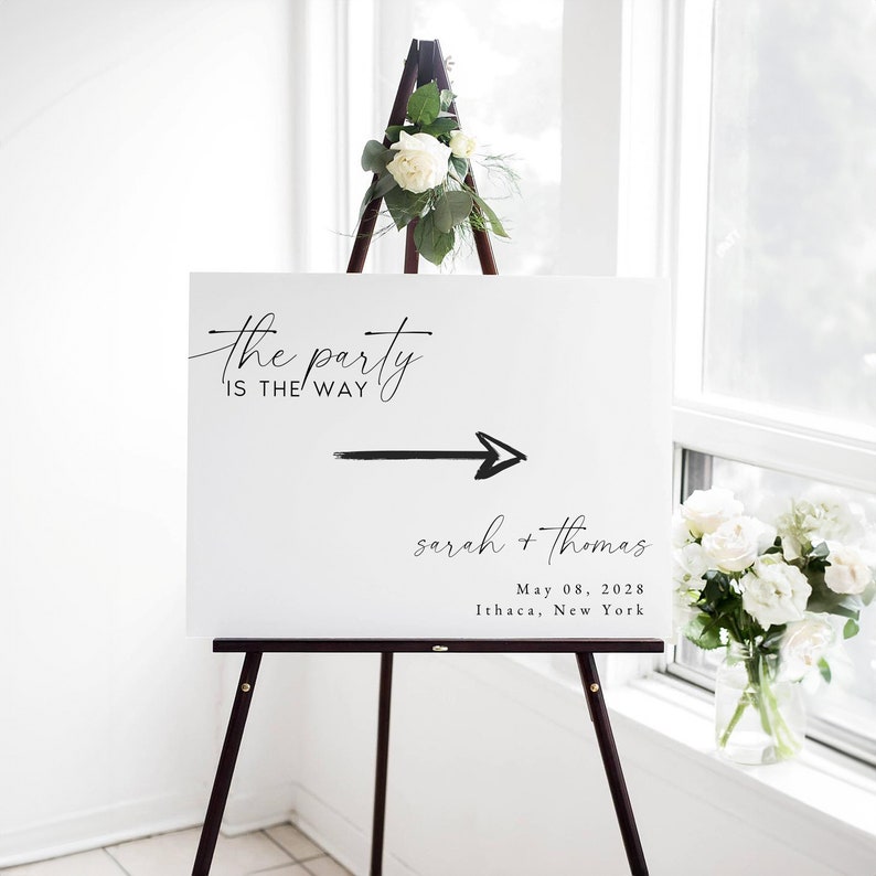 Modern Wedding Direction Sign Template: Minimalist Arrow (digital ...