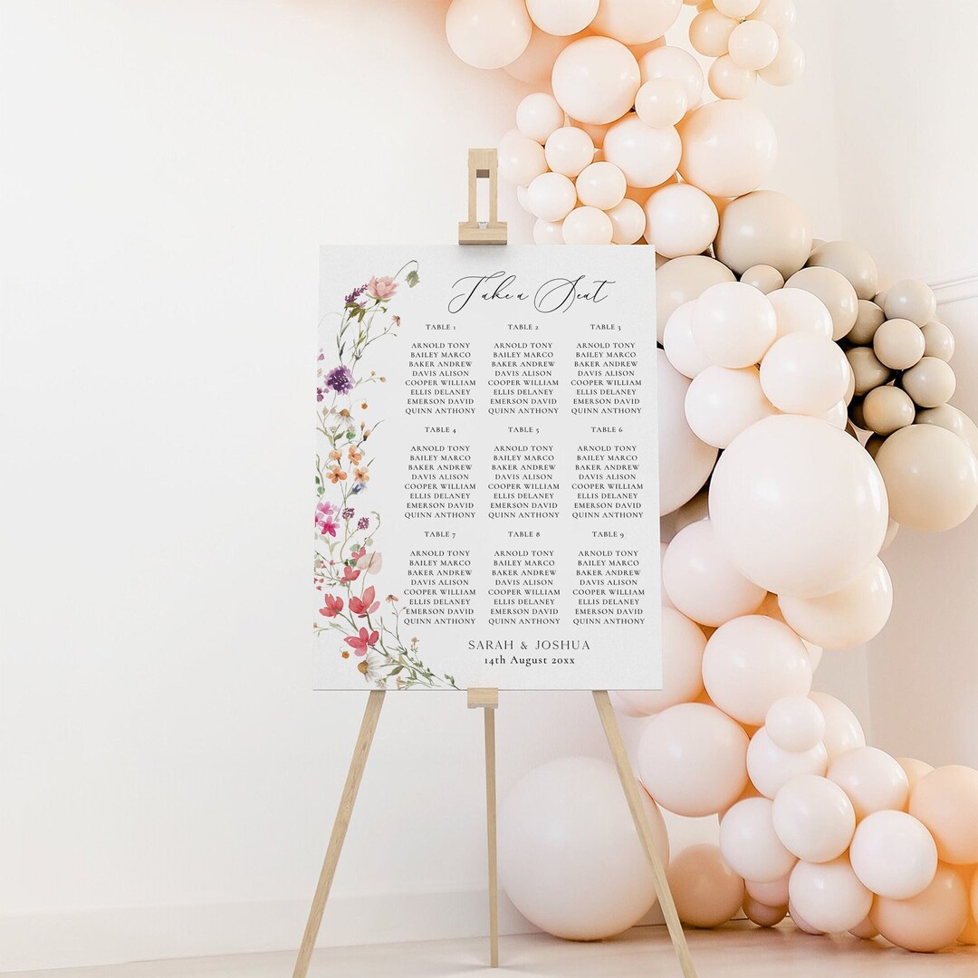 Wildflower Wedding Seating Chart Template (canva Editable) - Etsy