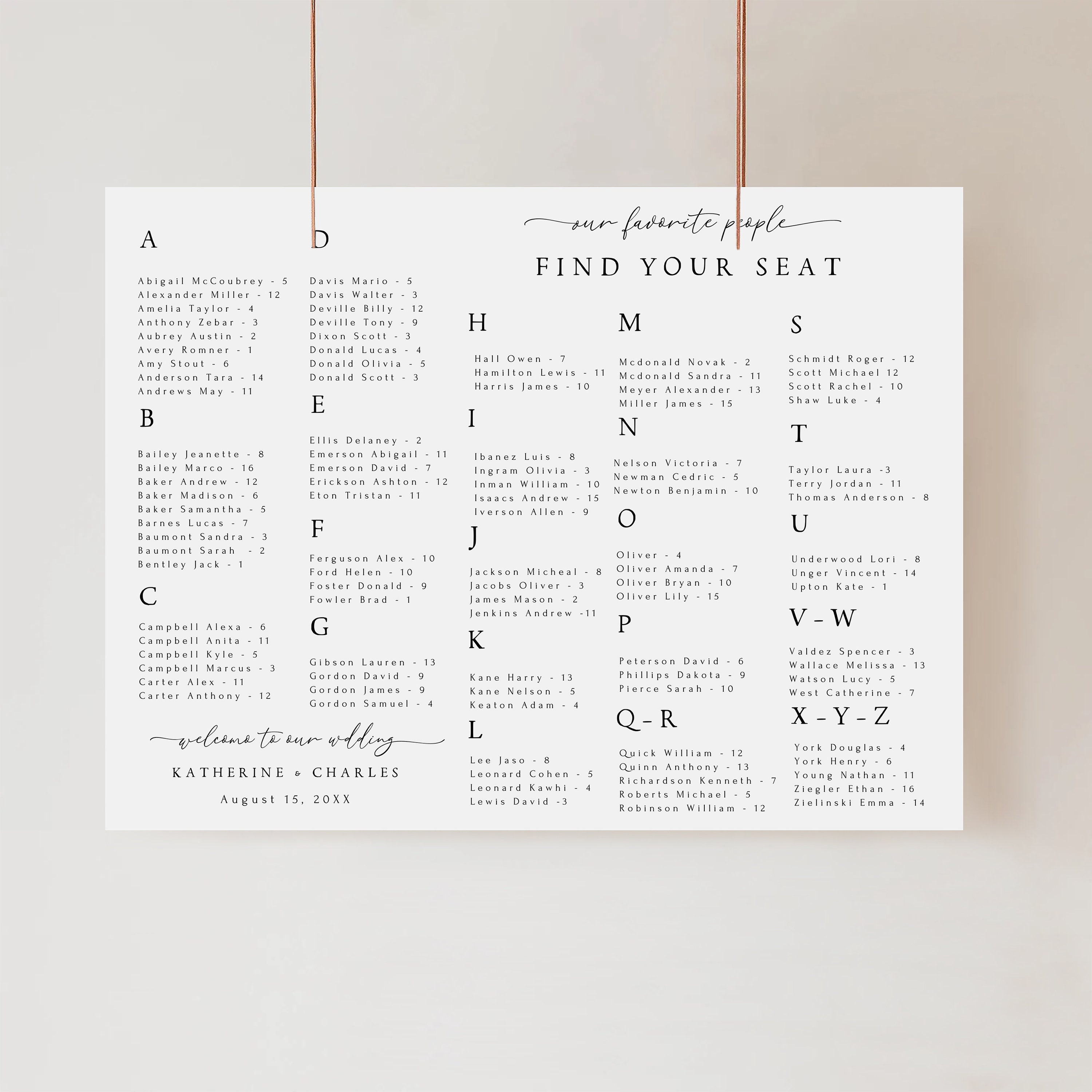 Alphabetical Seating Chart Wedding Template, Calligraphy Seating Chart ...