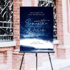 Navy Blue Watercolor Wedding Welcome Sign Template (digital Download ...
